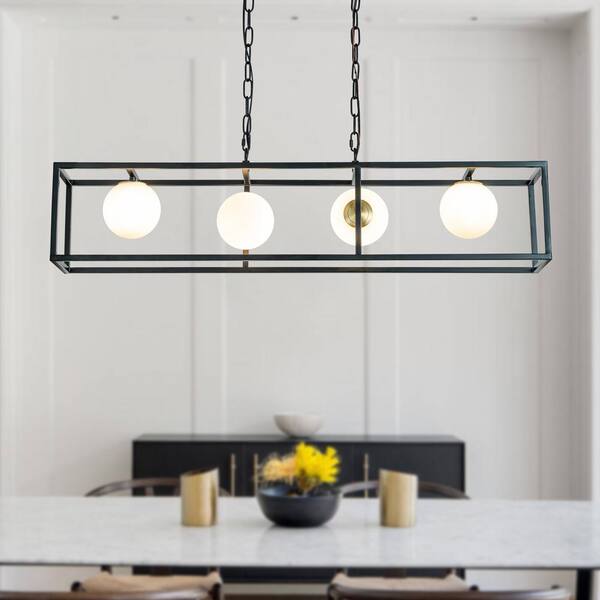 39 in. 4-Lights Modern Industrial Linear Rectangular Chandelier in ...