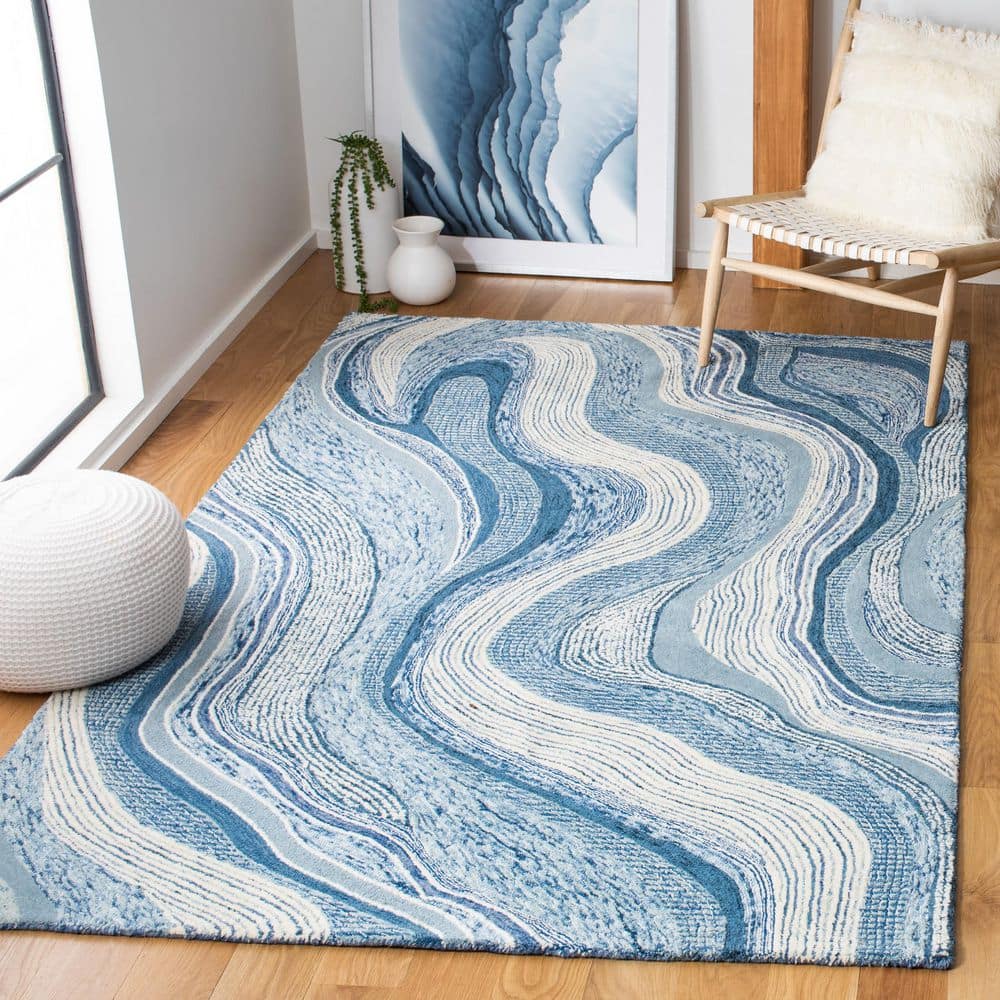 SAFAVIEH Soho 5 ft. x 8 ft. Blue/Ivory Marble Area Rug SOH879M-5 - The ...