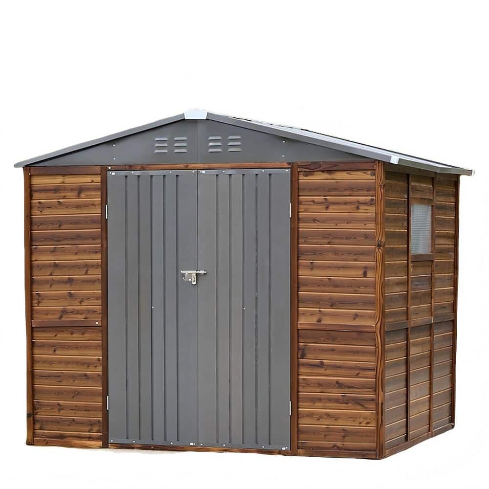 GWRGWR 6 ft. x 8 ft. Outdoor Lockable Iron-Wood Storage Shed with Side ...