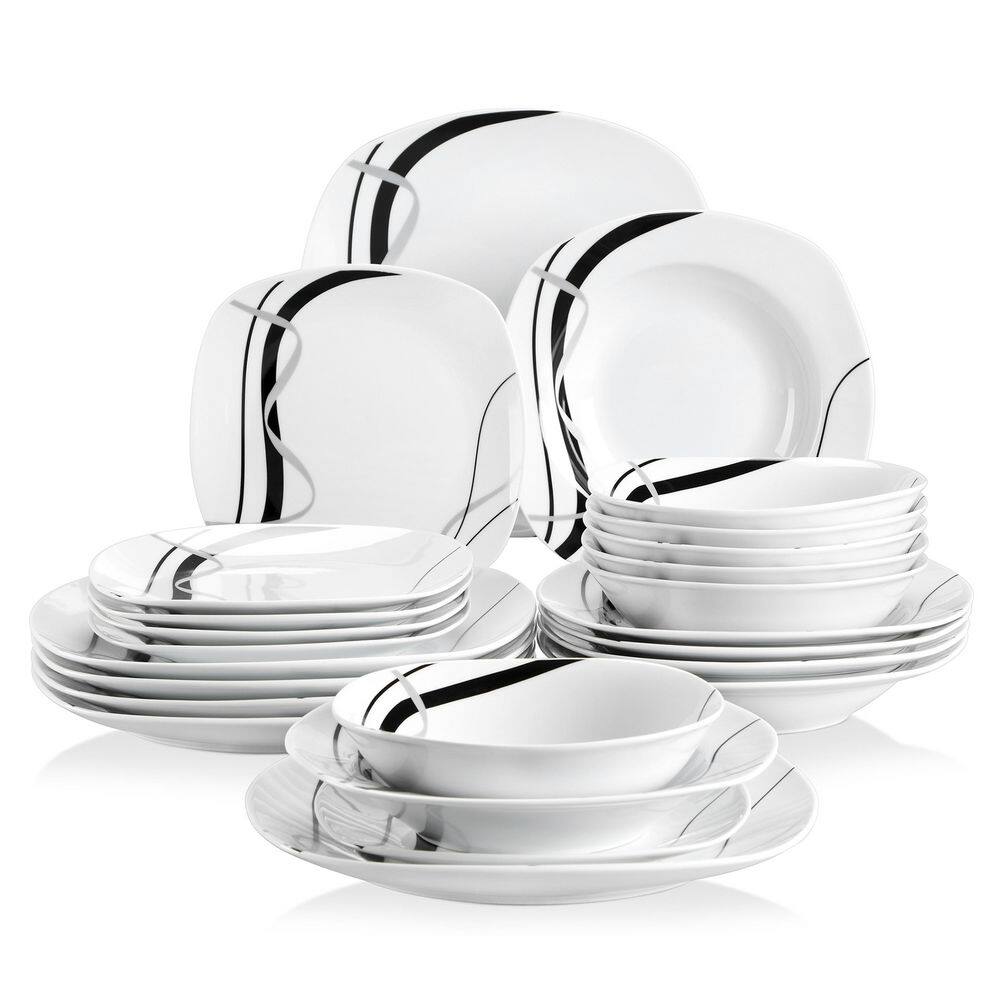 VEWEET 24-Piece White Porcelain Dinnerware Set (Service for 6) Dining ...