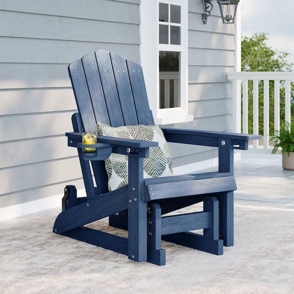 Reviews for Sonkuki Navy Blue Plastic Glider Adirondack Chair with ...