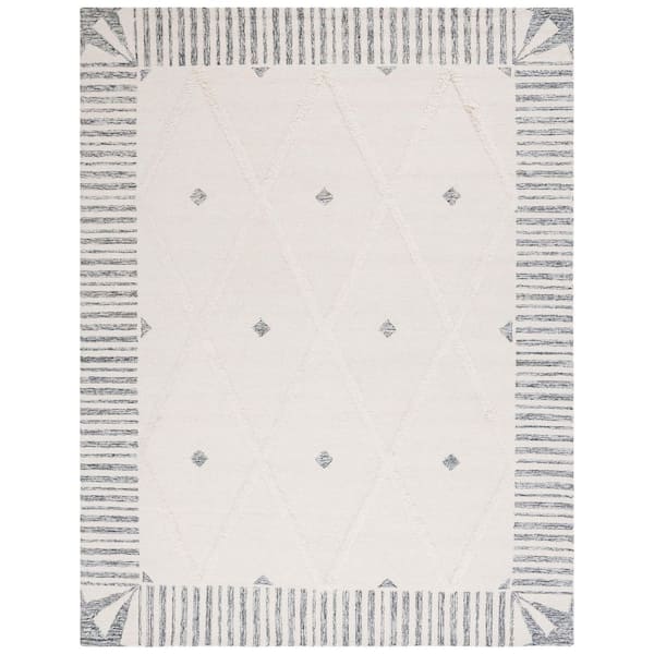 SAFAVIEH Casablanca 8 ft. x 10 ft. Ivory/Black High-Low Striped Border ...