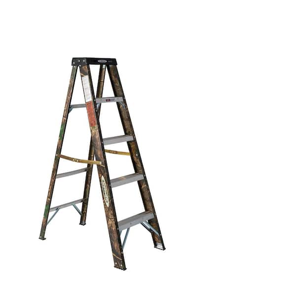 Werner 5 ft. Camouflage Fiberglass Step Ladder 9 ft. Reach Type II 225 ...