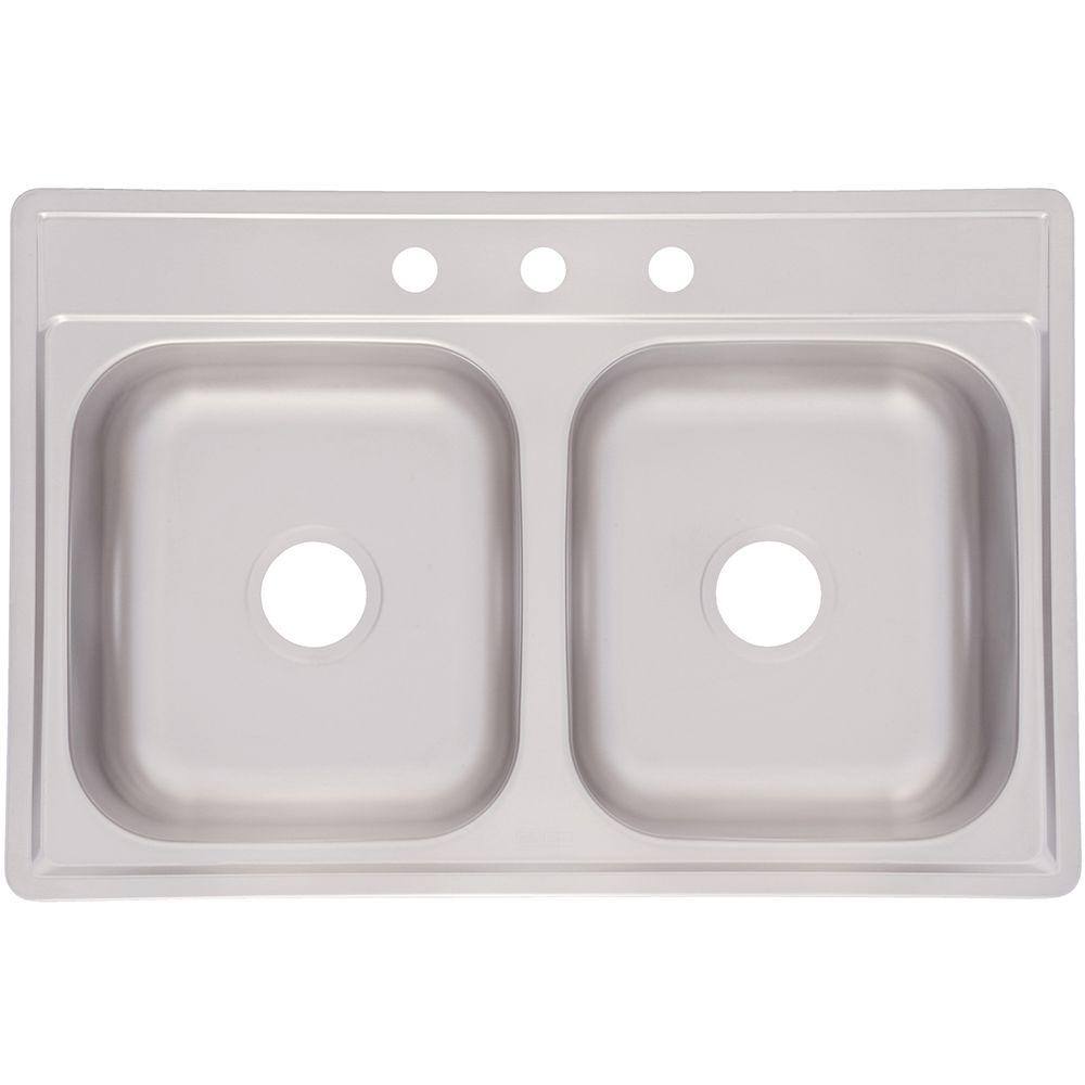 KINDRED Drop-In Stainless Steel 33.in 3-Hole Double Bowl Kitchen Sink ...