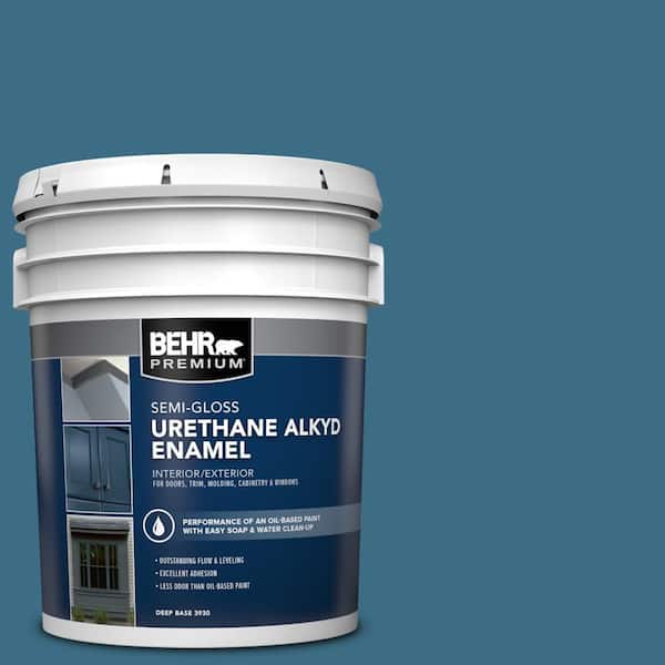 BEHR PREMIUM 5 gal. #S490-6 Bering Wave Urethane Alkyd Semi-Gloss ...
