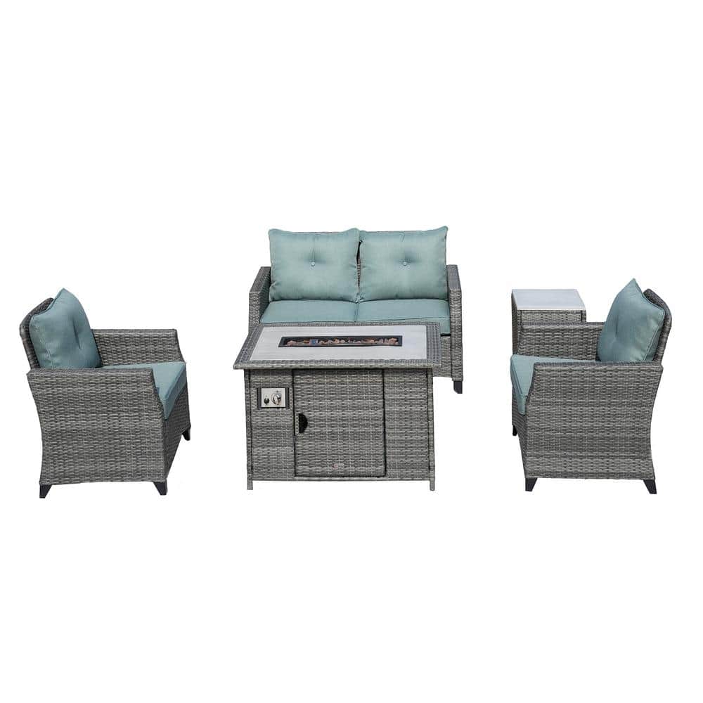 moda furnishings Eunice Gray 5-Piece Rattan Wicker Outdoor Conversation ...