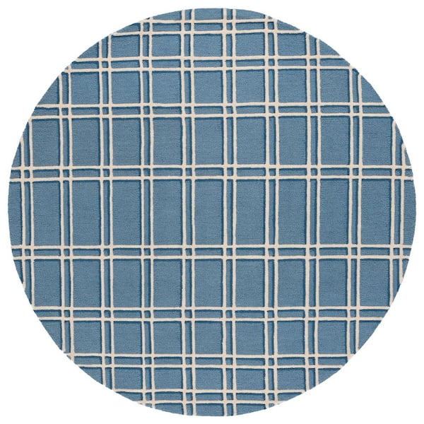 SAFAVIEH Genre 6 ft. x 6 ft. Blue/Ivory Refracted Geometric Tile Round ...