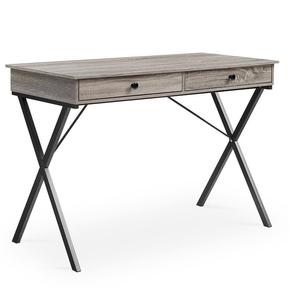Tidoin 42 in. Rectangular Gray Metal 2 Drawers Writing Desk with Wood ...