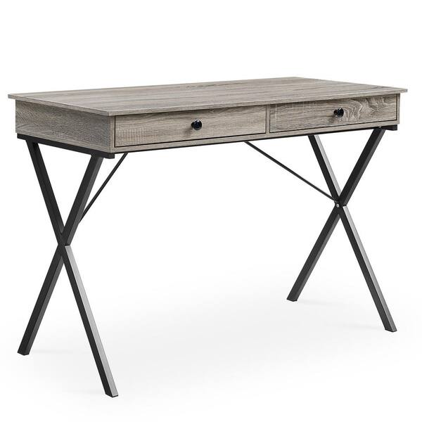 Tidoin 42 in. Rectangular Gray Metal 2 Drawers Writing Desk with Wood ...