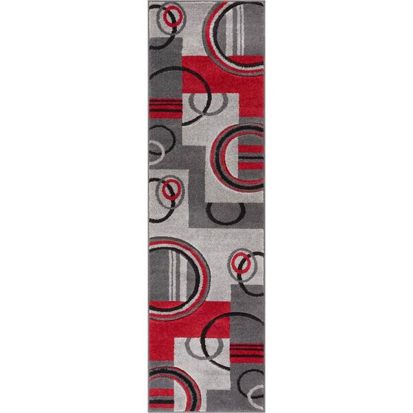 Well Woven Ruby Galaxy Waves Grey/Red 2 ft. x 7 ft. Modern Geometric ...