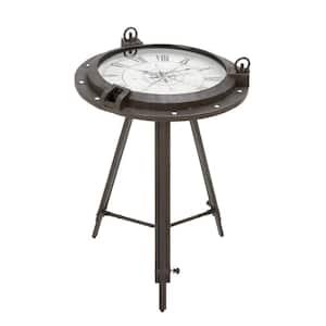 Litton Lane 19 in. Black Compass Large Round Glass End Accent Table ...