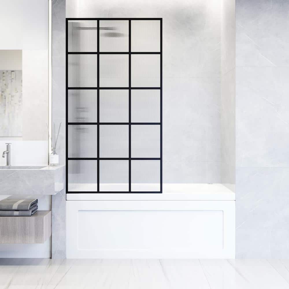VIGO Mosaic 34 in. W x 62 in. H Framed Fixed Tub Screen Door in Matte ...