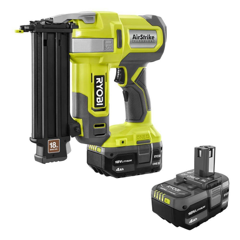 RYOBI ONE+ 18V 18-Gauge Cordless AirStrike Brad Nailer with ONE+ 18V ...