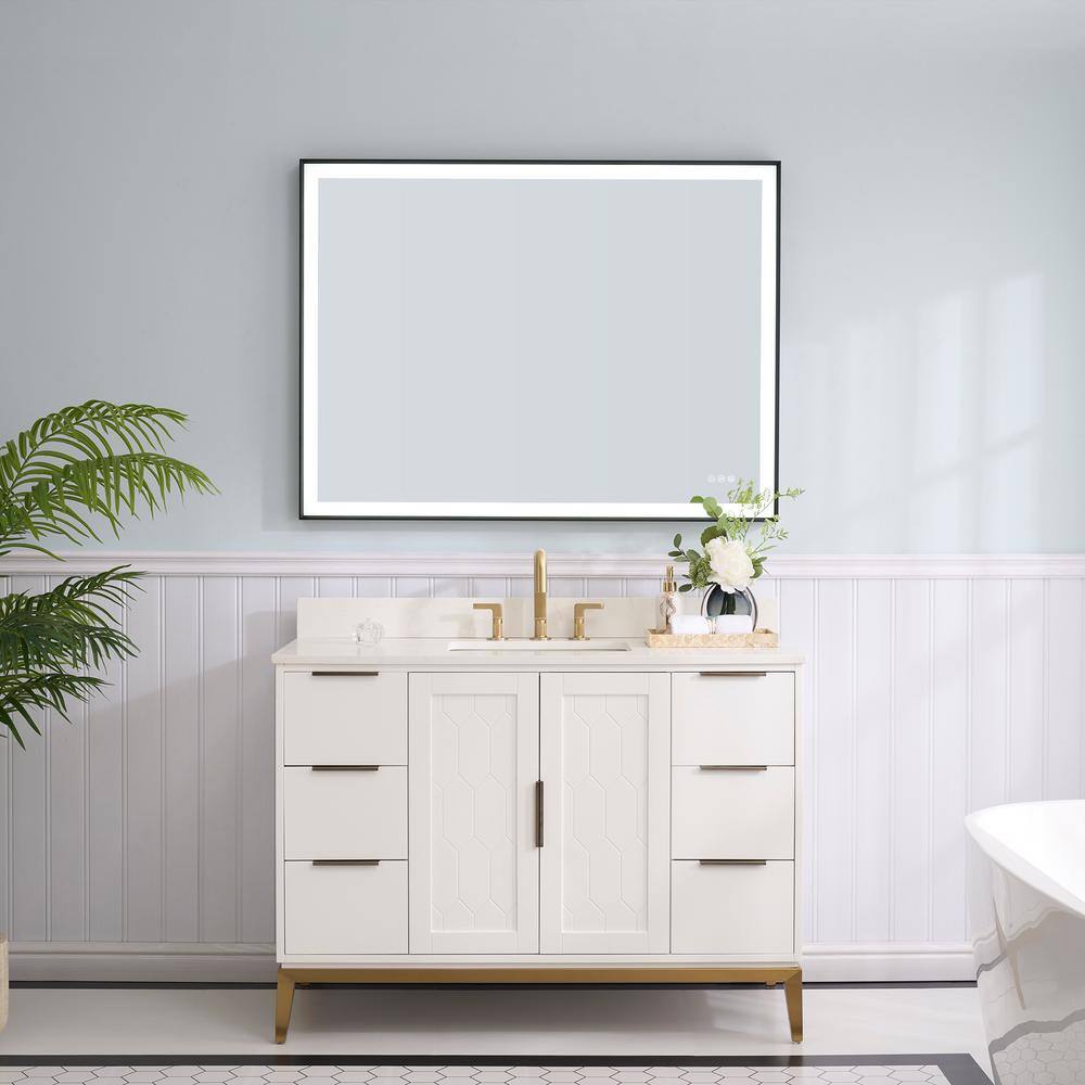 ANGELES HOME 48 in. W x 22 in. D x 35 in. H Solid Wood Bath Vanity in ...