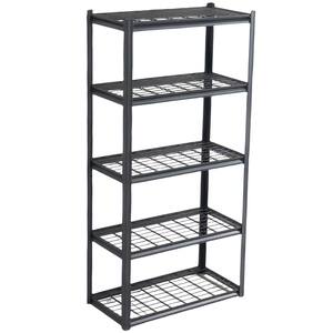 FUNKOL 5-Tier Heavy Duty Steel Wire Shelving Unit in Black (16 in. W x ...