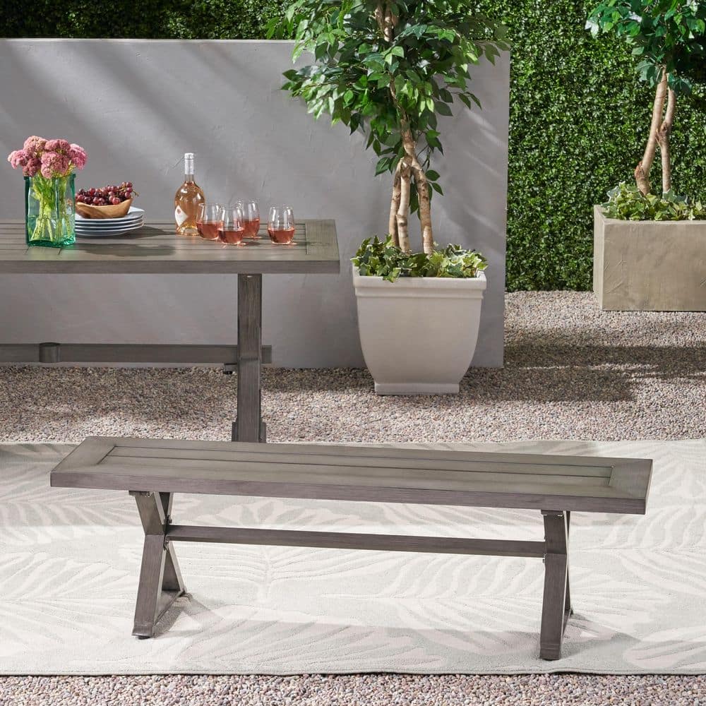 Harper & Bright Designs Dark Gray Aluminum Modern Outdoor Dining Bench ...