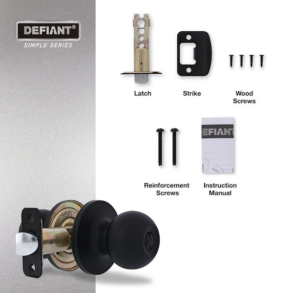 Defiant Ball Matte Black Bed/Bath Door Knob 6-Pack TWX910BD6 - The Home Depot