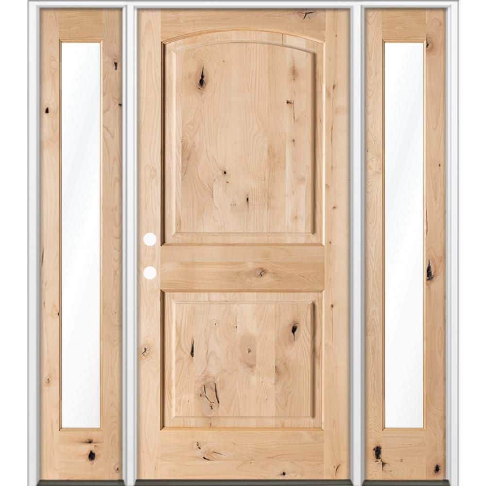 Krosswood Doors 70 in. x 80 in. Knotty Alder 2 Panel Arch-Top Right ...