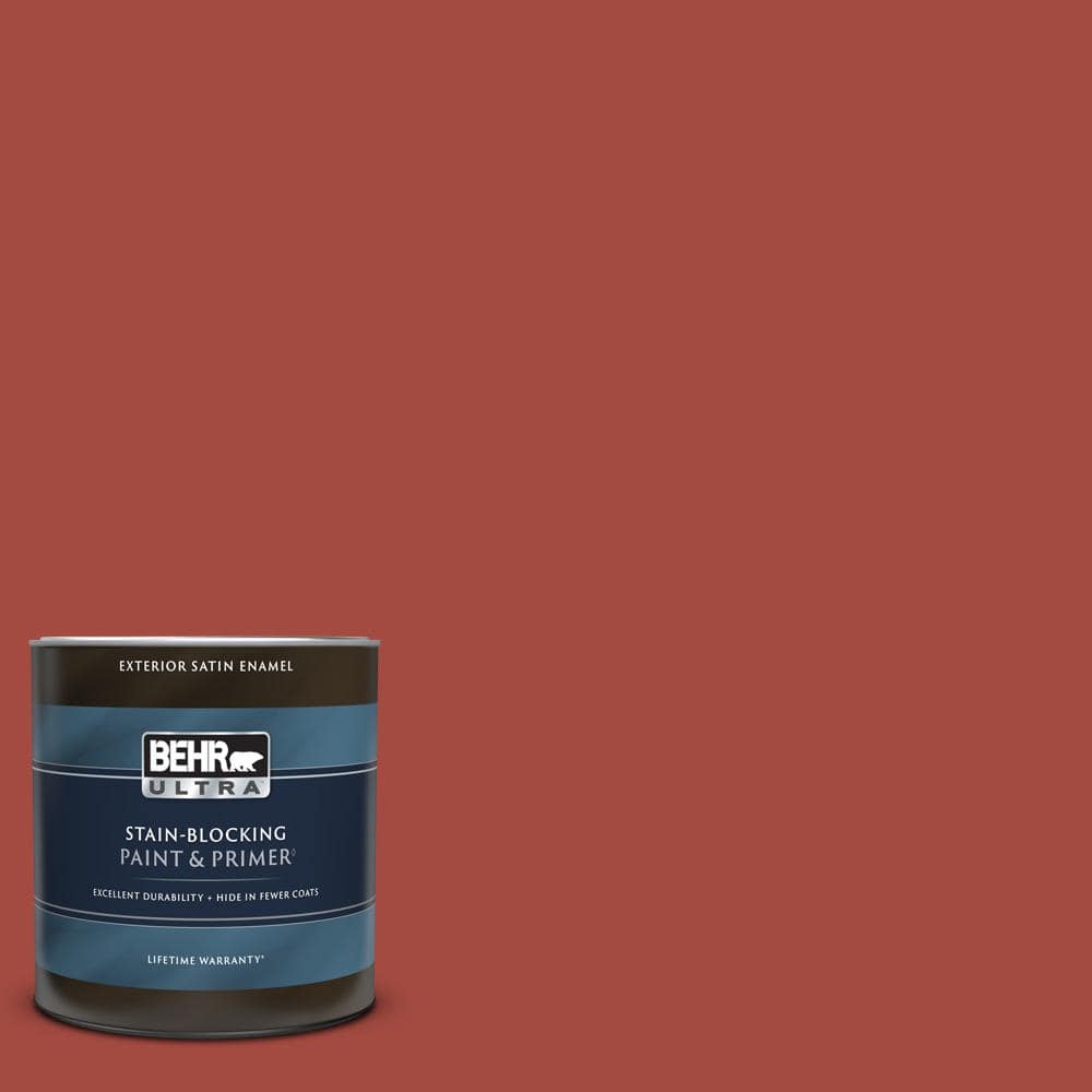 BEHR ULTRA 1 qt. #170D-7 Farmhouse Red Satin Enamel Exterior Paint ...