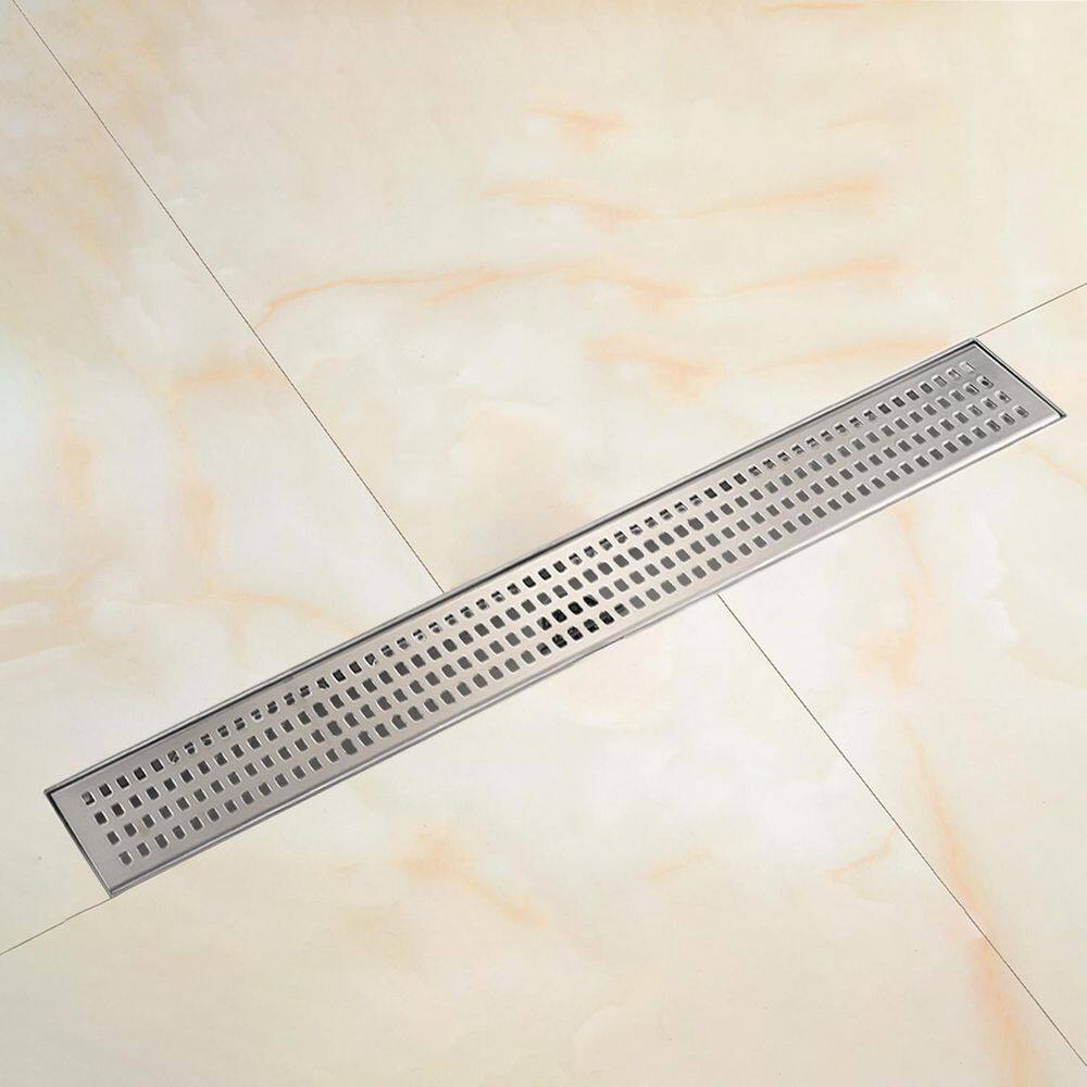 Satico 36 in. Linear Grid Shower Drain with Leveling Feet in Brushed ...