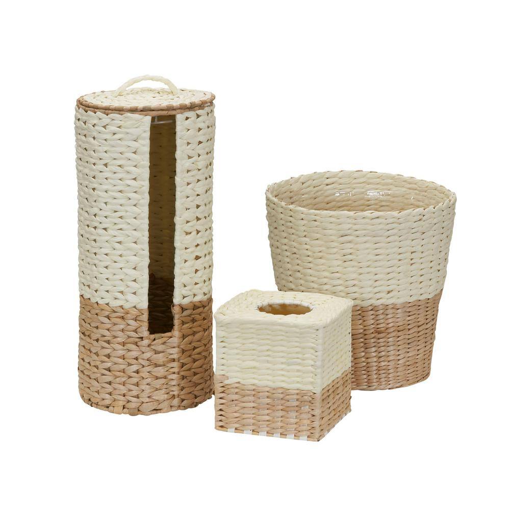 HOUSEHOLD ESSENTIALS 3-Pieces Bath Accessory Set in Natural and Cream ...