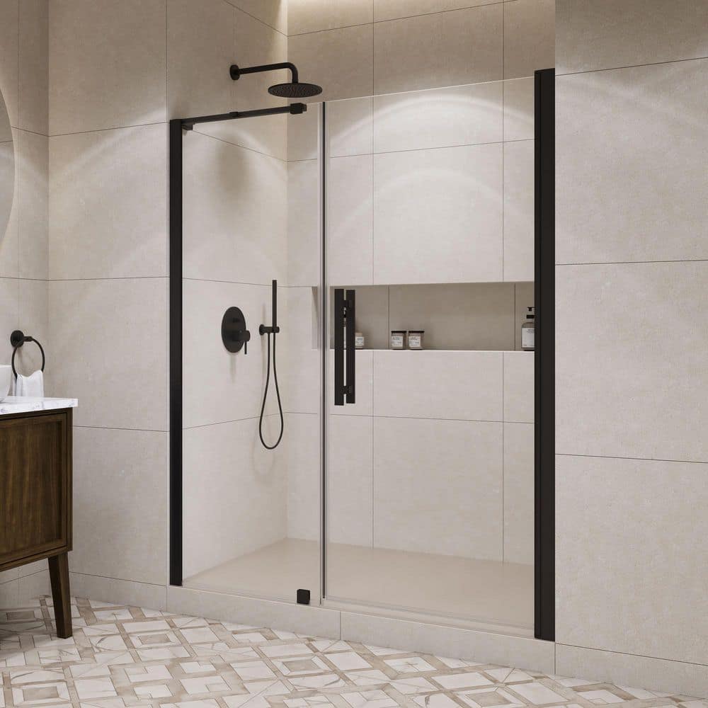 OVE Decors Pasadena 57 1/16 in. to 59 1/16 in. W x 72 in. H Pivot Alcove Frameless Shower Door ...