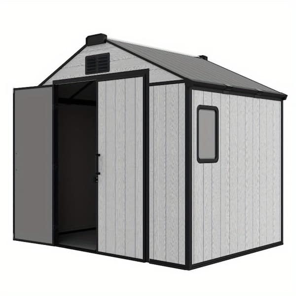 HOMMOW 8 ft. W x 6 ft. D Outdoor Resin Plastic Storage Shed with Floor ...