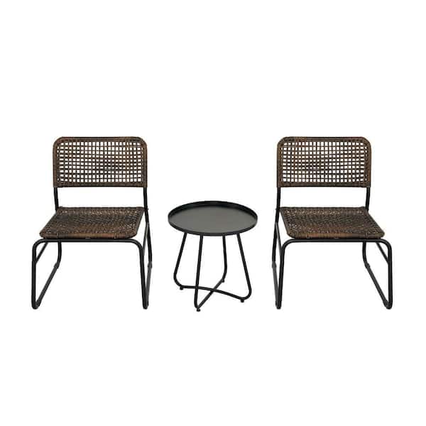 Sudzendf 3-Piece Wicker Patio Conversation Set, PE Rattan Patio Furniture Set, Bistro Furniture ...