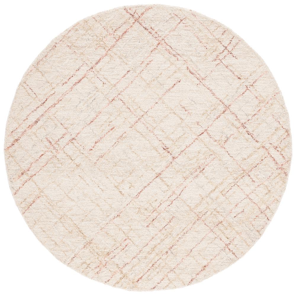 SAFAVIEH Micro-Loop Ivory/Red 6 ft. x 6 ft. Abstract Plaid Round Area ...