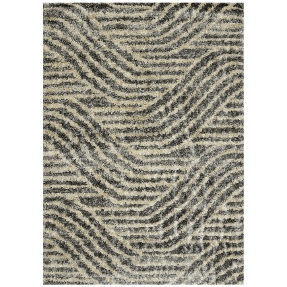 MILLERTON HOME Rune Charcoal 8 ft. x 10 ft. Chevron Shag Area Rug ...