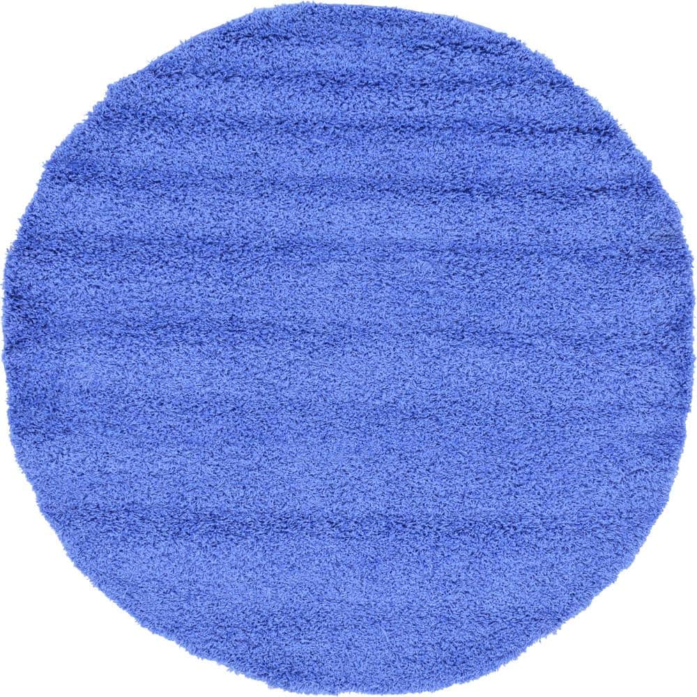 Unique Loom Solid Shag Periwinkle Blue 6ft. Area Round Rug 3127838 ...