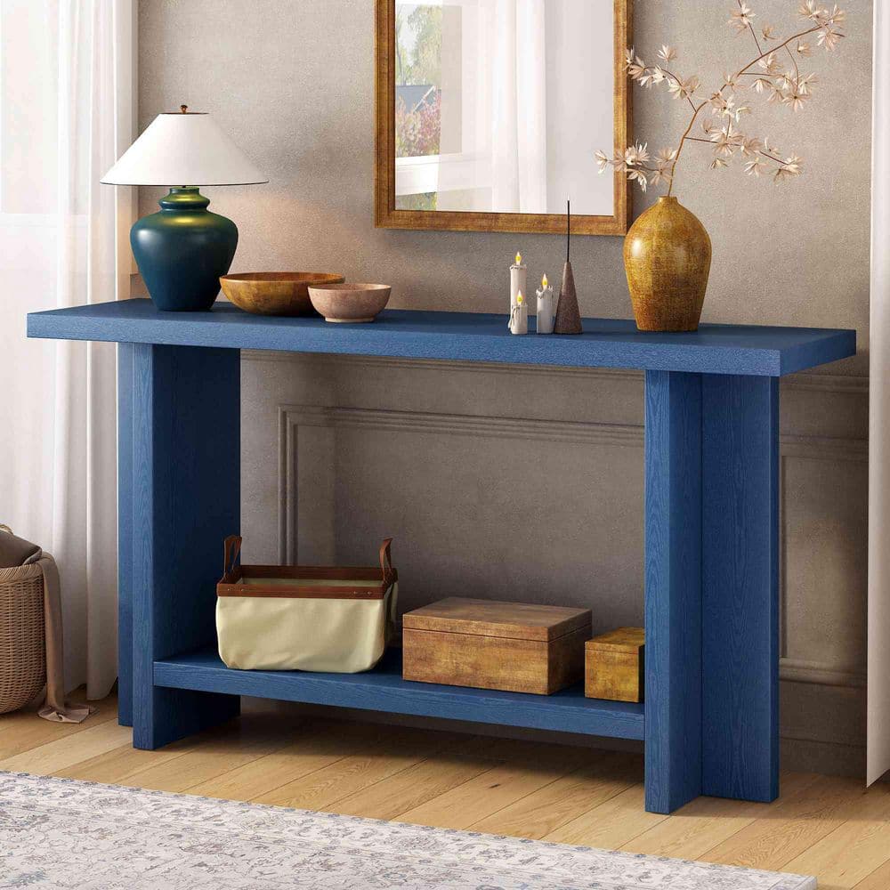Polibi 60 in. Navy Blue Rectangle Wood Console Table Entryway Table ...