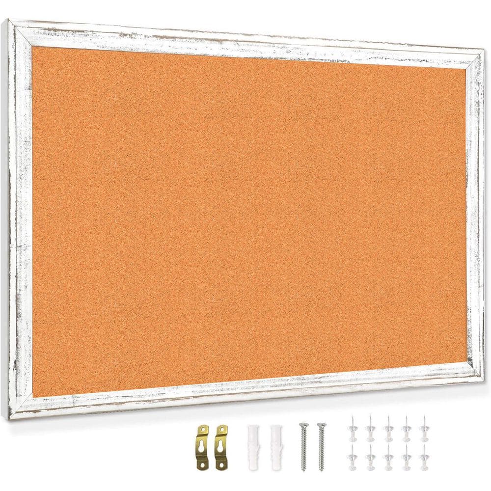 Afoxsos 24 x 18 in. White Natural Cork Board Rustic Wooden Frame ...