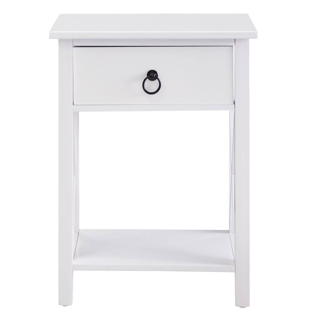 HOMESTOCK White 1-Drawer Nightstand Bedside Table with Drawer Wooden ...