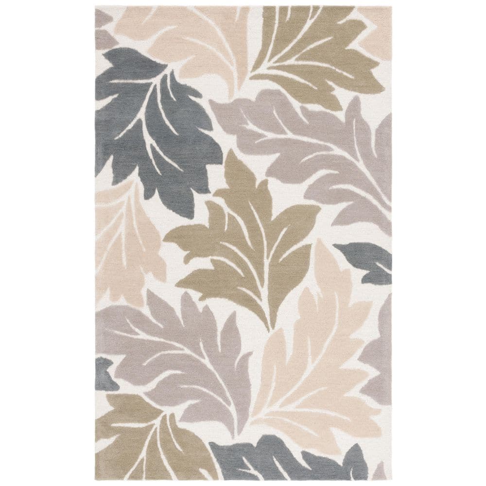 SAFAVIEH Jardin 4 ft. x 6 ft. Ivory/Gray Oversized Leaf Area Rug ...