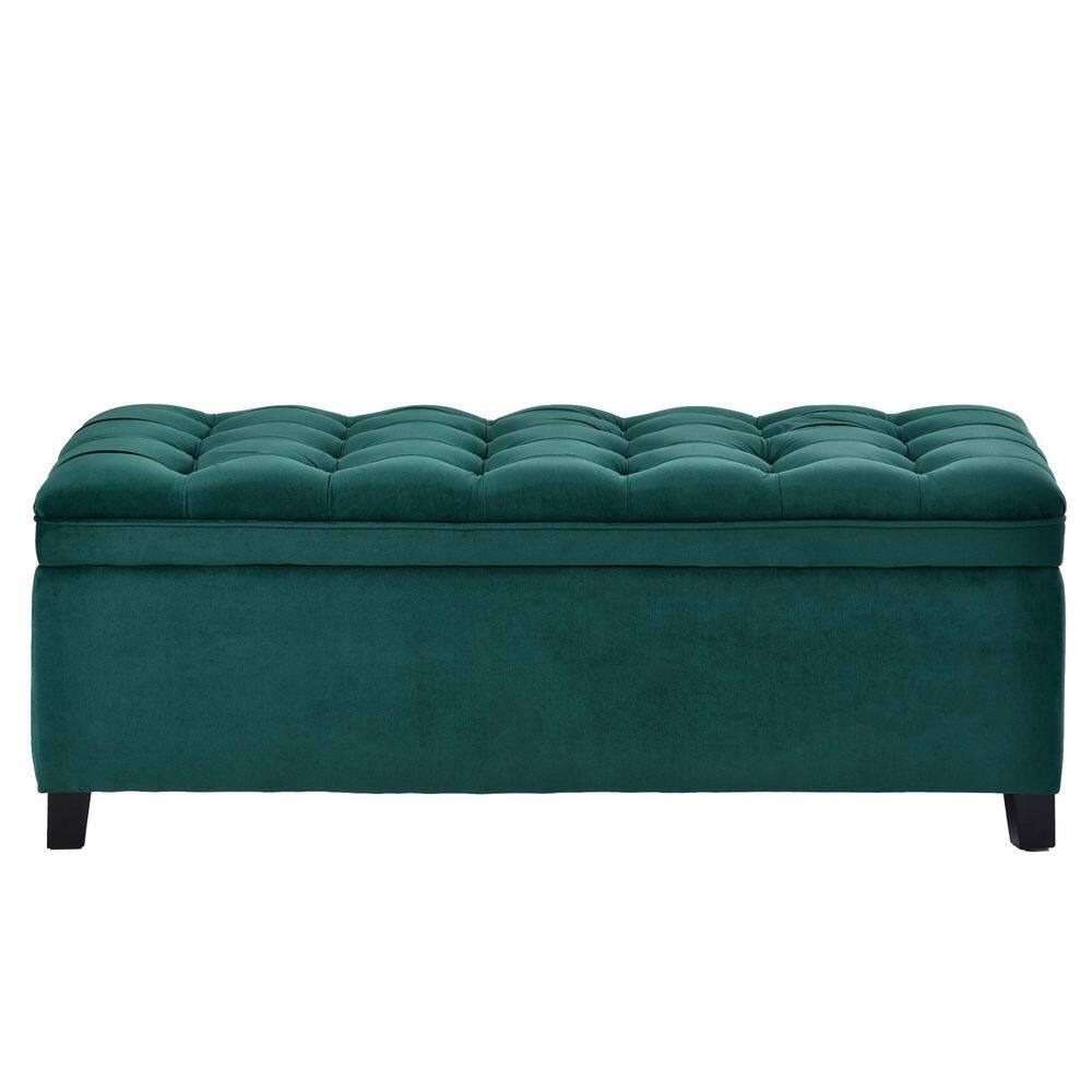VERYKE Green Upholstered Flip Top Storage Bench with Button Tufted Top ...