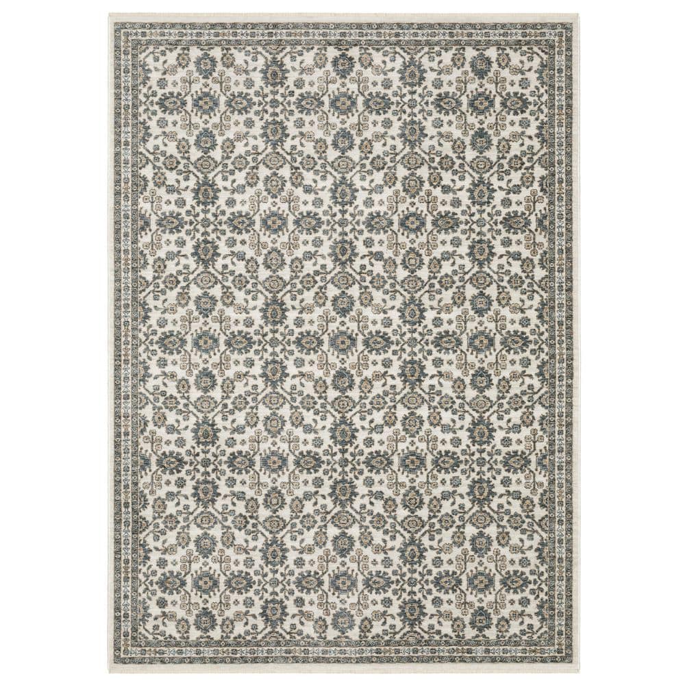 AVERLEY HOME Eclipse Ivory/Blue 8 ft. x 11 ft. Traditional Oriental ...