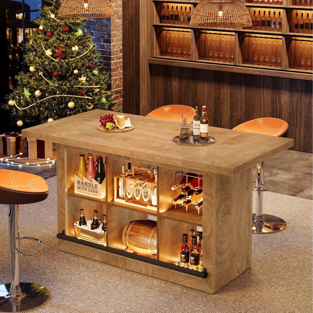 BYBLIGHT Kearsten 35.4 in. H Home Bar Table Cabinet, Light Brown ...
