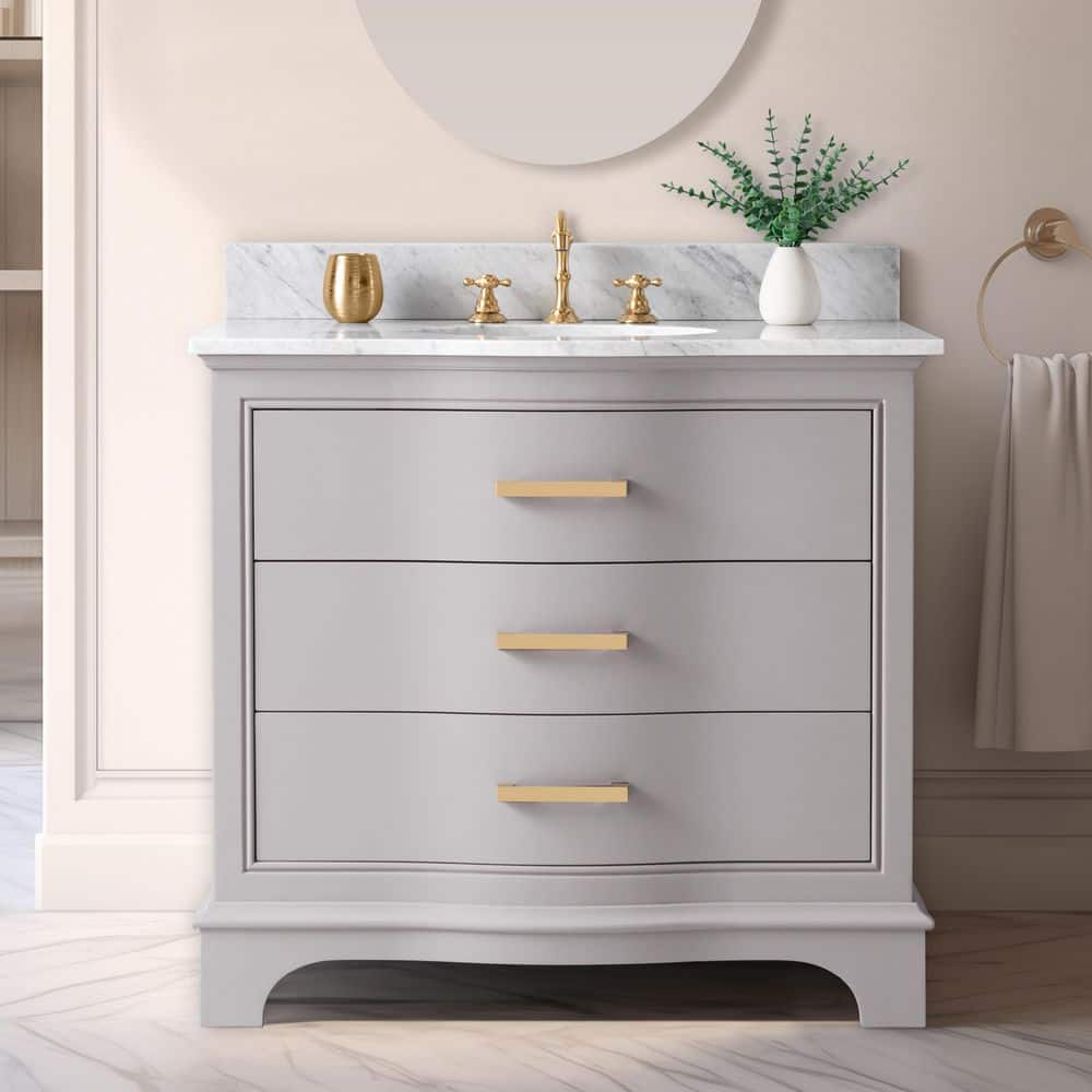 SUDIO Monroe 36 in. W x 22 in. D Bath Vanity in Taupe with Natural ...