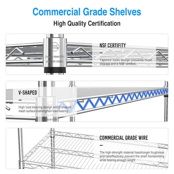 FUNKOL 6-Tier Heavy-Duty Storage Wire Rack with Wheels, Chrome 6000 lbs. NSF Height Adjustable ...