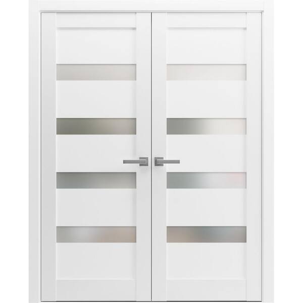 Sartodoors 48 in. x 96 in. 2 Panel White Finished MDF Sliding Door with ...