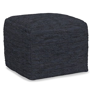 Simpli Home Fredrik Boho Square Pouf in Grey Woven Genuine Leather AXCPF-19-GR - The Home Depot