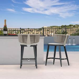 PURPLE LEAF Modern Aluminum Wicker Bar Height Outdoor Bar Stool with Woven Rope Back Patio ...
