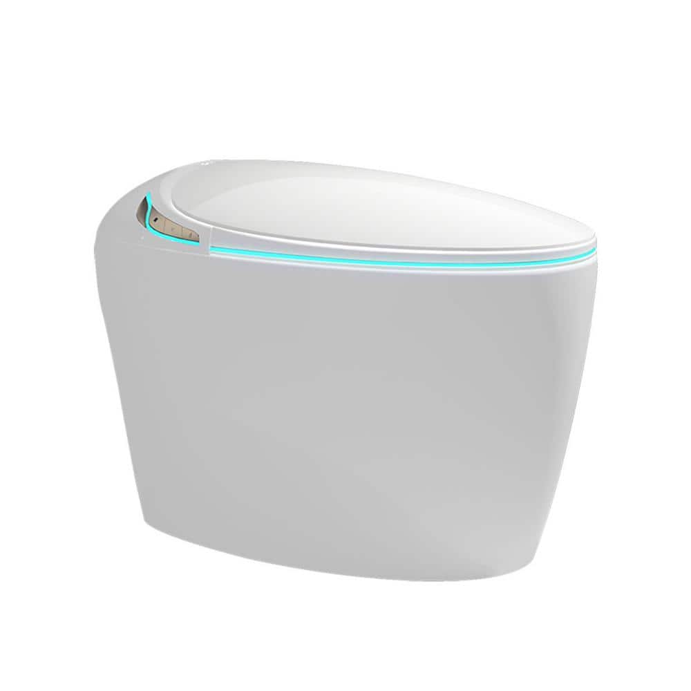 WELLFOR Elongated Oval LED Display Bidet Toilet 1.28 GPF in White, Auto ...