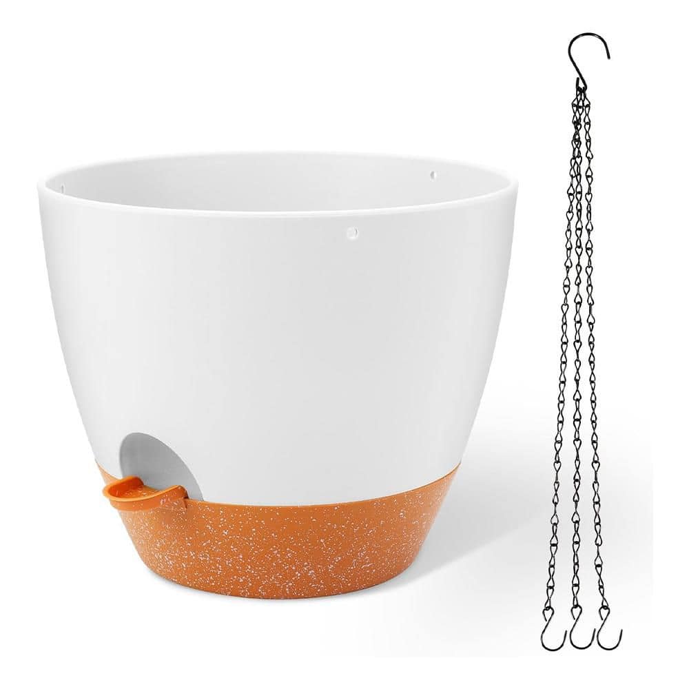 ATENGNES 8 in. Dia White Plastic Hanging Planters Self Watering Hanging ...