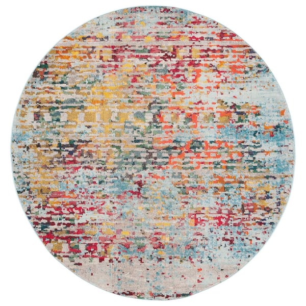 SAFAVIEH Monaco 7 ft. x 7 ft. Gray/Multi Distressed Marble Round Area ...