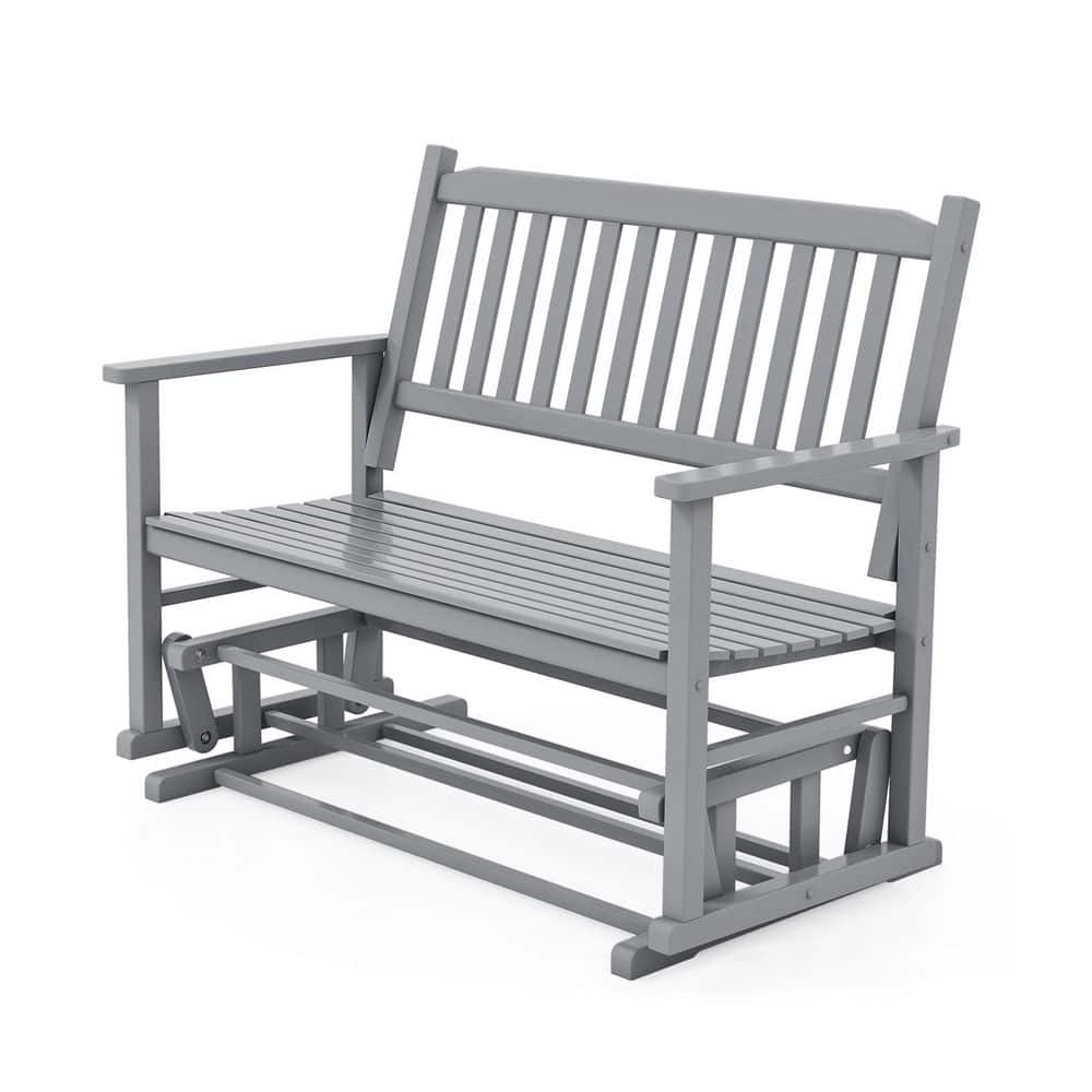 Liviza 2-Person Gray Poplar Wood Outdoor Glider with Armrests and ...