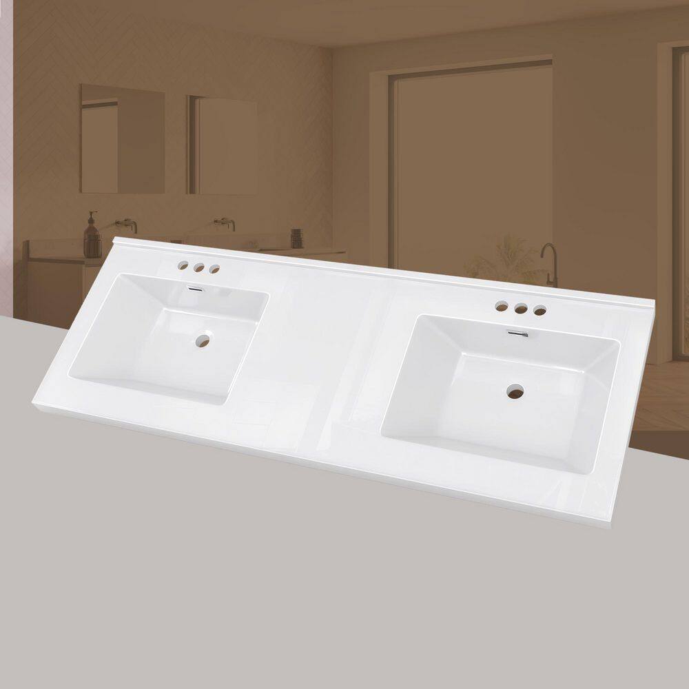 NTQ 60 in. W x 22 in. D Solid Surface Resin White Rectangular Vanity ...