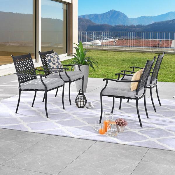 TOP HOME SPACE 4-Piece Metal Outdoor Dining Chair with Grey Cushion ...