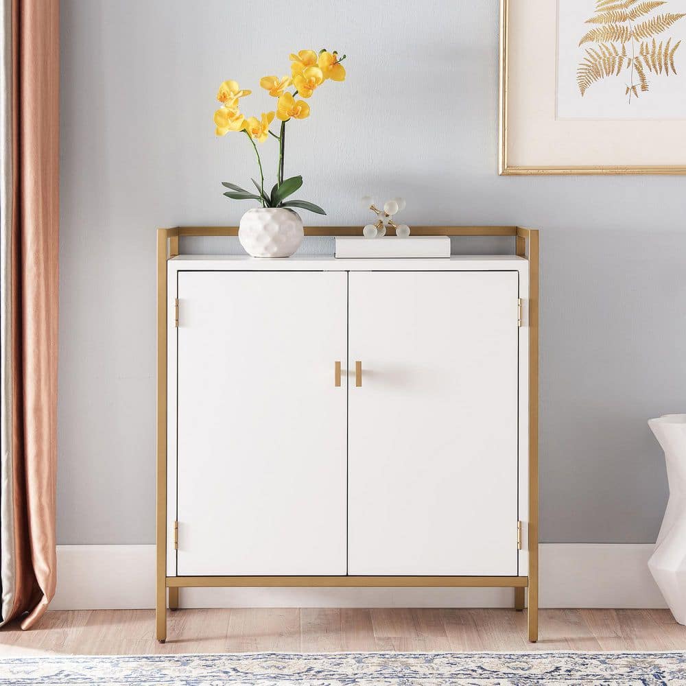 Leick Home Claudette White and Gold Mixed Metal and Wood Foyer Accent ...